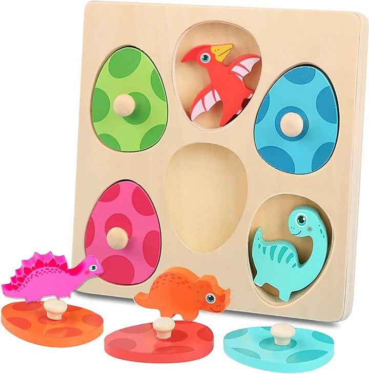 Wooden Dinosaur Matching Puzzle with Egg Covers – Obsetic