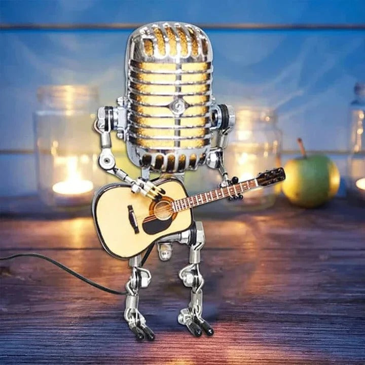 Retro Industrial Metal Robot Lamp With Vintage Microphone Head – Obsetic