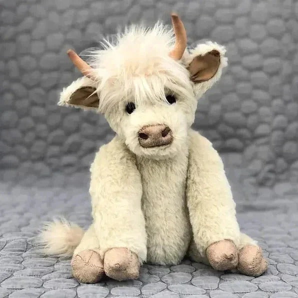 Handmade Highland Cow Plush Toy – Floral Headpiece Design – Obsetic